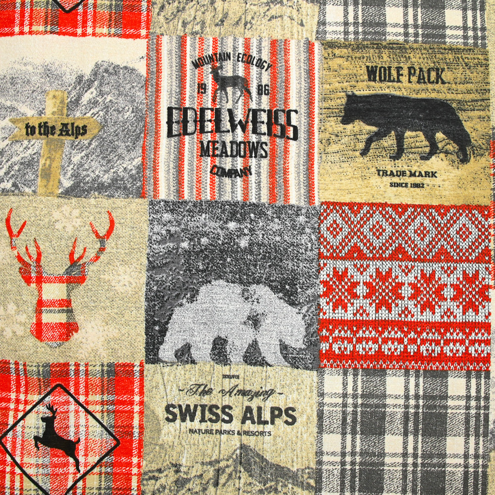 Polycoton imprimé Noël à la montagne rouge – Les Coupons de Saint-Pierre