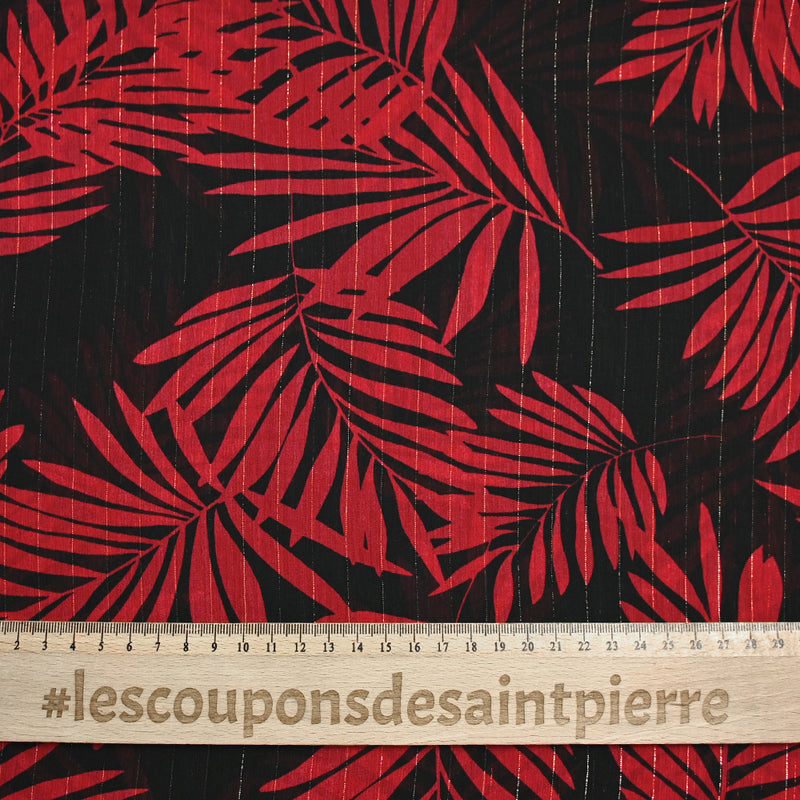 Mousseline crinkle imprimée lurex fougère rouge fond noir – Les Coupons ...
