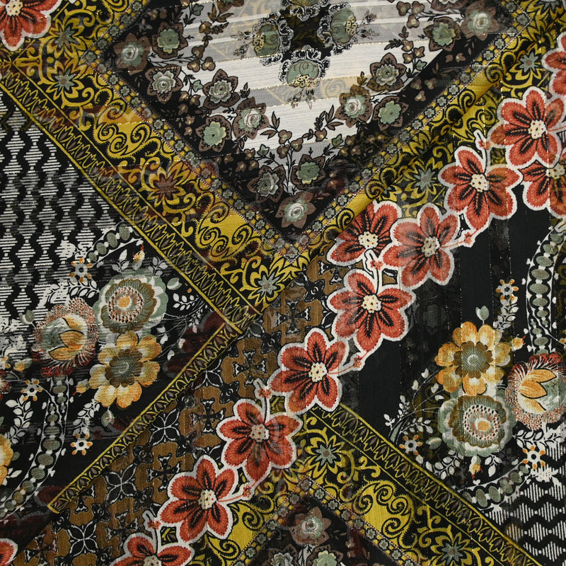 Mousseline imprimée tapisserie noir, moutarde et orange – Les Coupons ...
