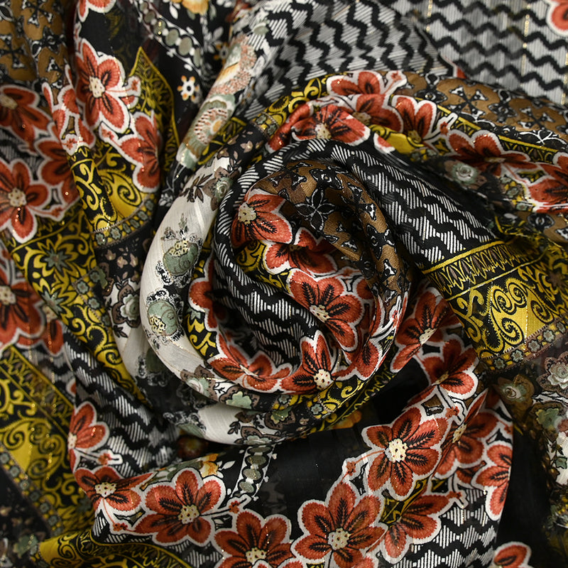 Mousseline imprimée tapisserie noir, moutarde et orange – Les Coupons ...