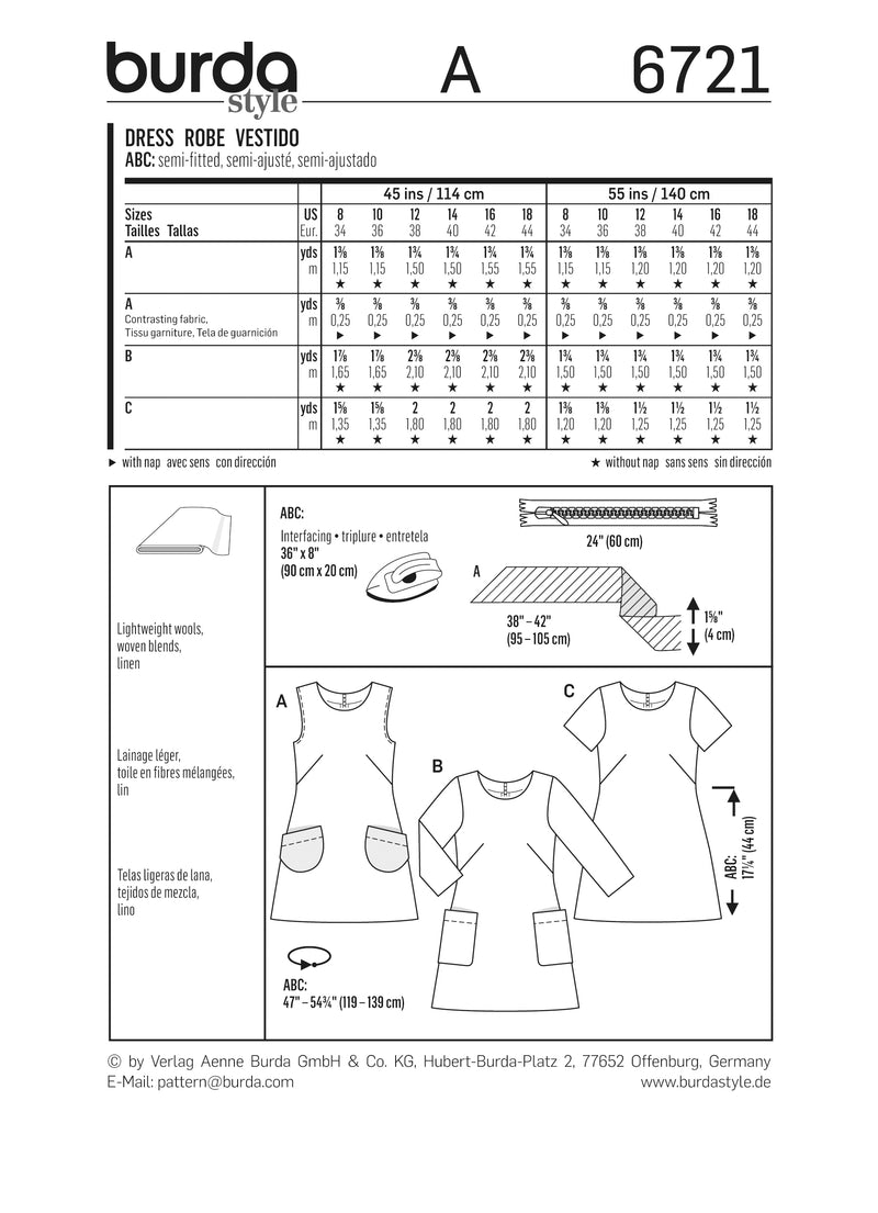 Patron N°6721 Burda : Robe – Les Coupons de Saint-Pierre