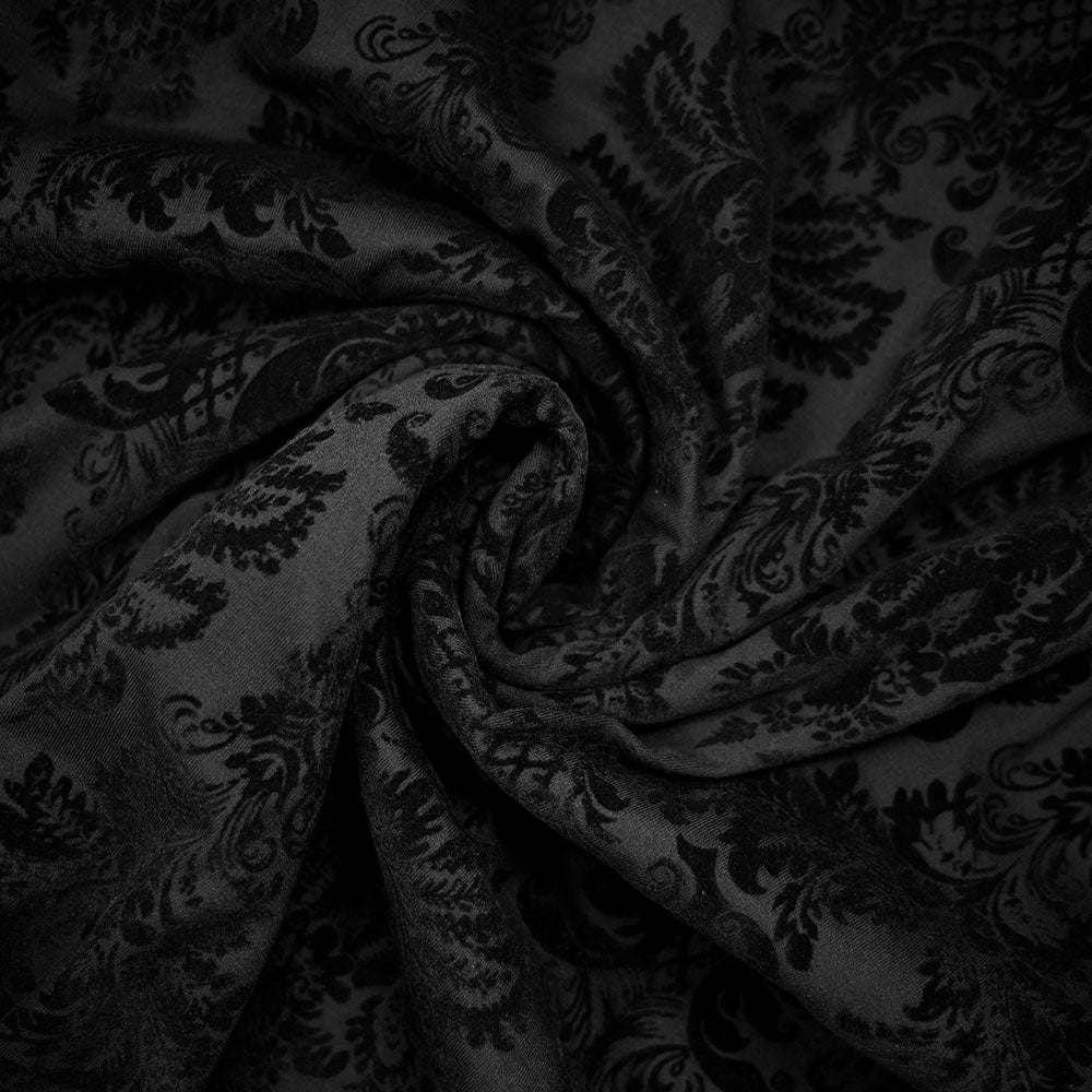 Maille Milano polyester baroque floqué velours noir fond noir – Les ...