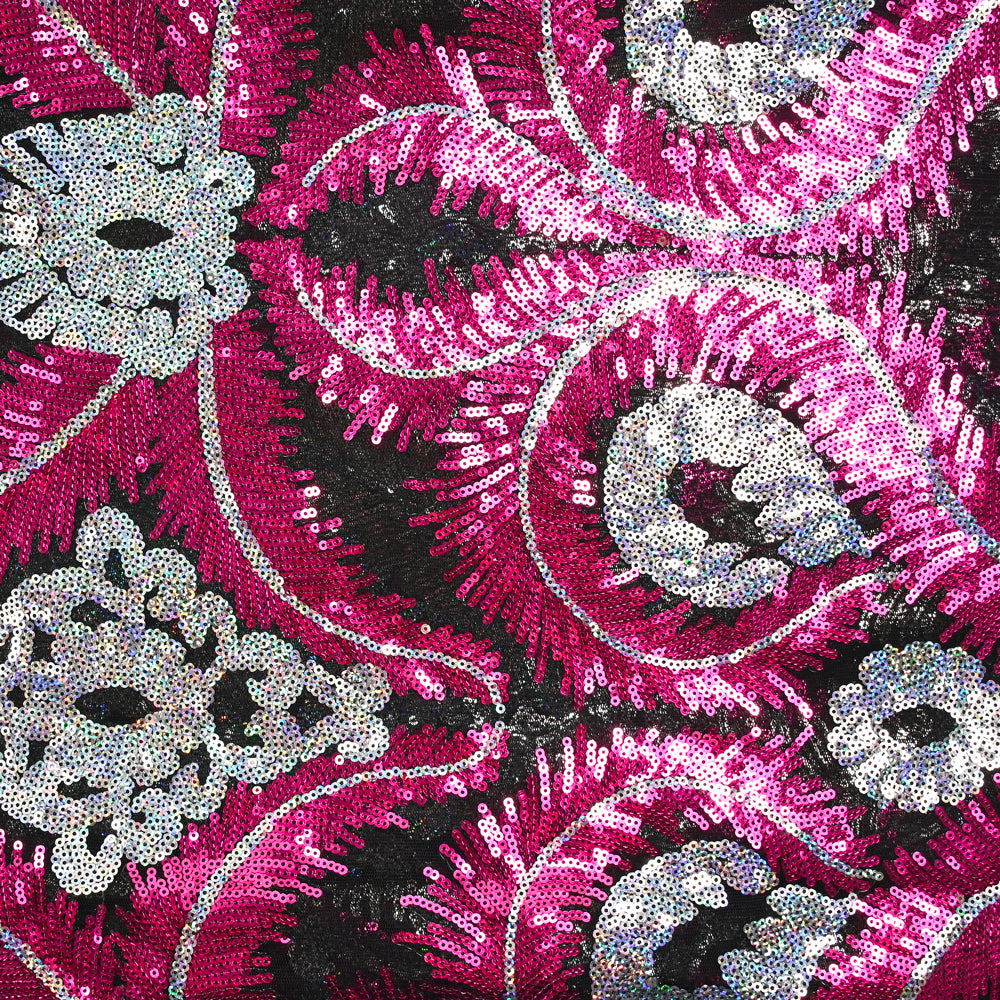 Tulle Sequin Royal Feathers Holographic Silver and Fuchsia – Les ...