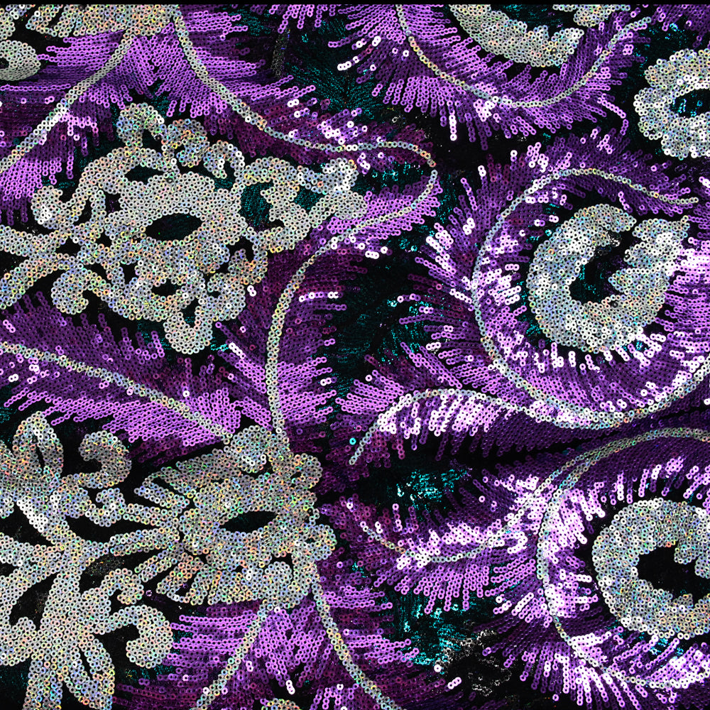 Tulle sequin plumes royales argent holographique et violet – Les ...