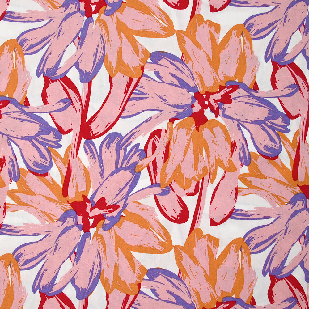 Printed viscose Isaorah orange and red white background – Les Coupons ...
