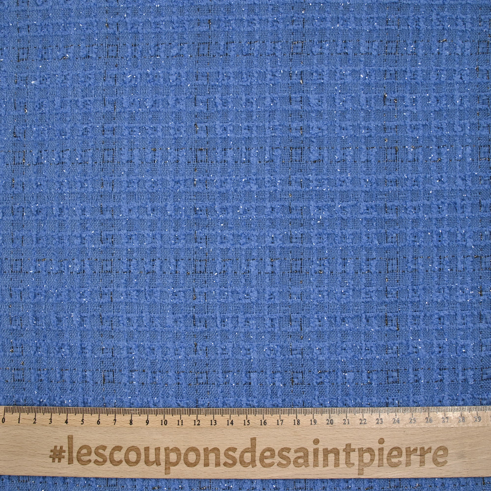 Tweed de polyester Lurex carreaux ligne noire fond bleu – Les Coupons ...