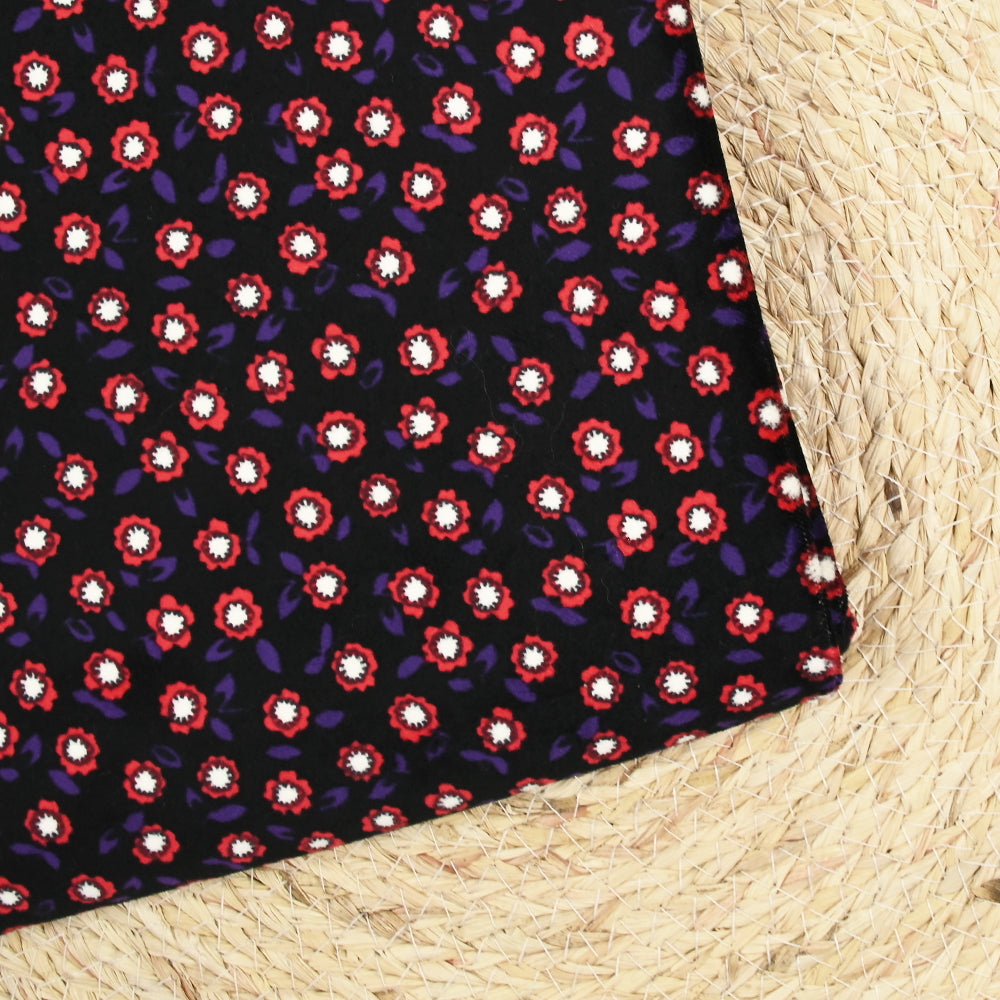 Velours 100% coton fleurs rouge et violette fond noir – Les Coupons de ...