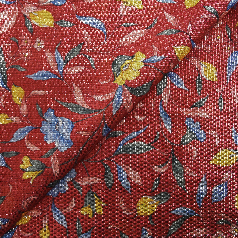 Jacquard polyester lamé champêtre fond rouge – Les Coupons de Saint-Pierre