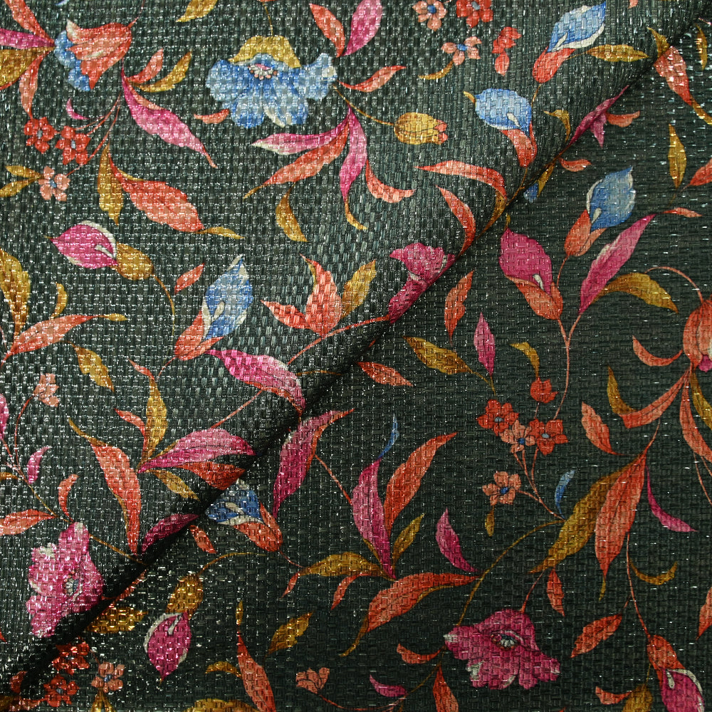 Jacquard polyester lamé champêtre fond vert bouteille – Les Coupons de ...