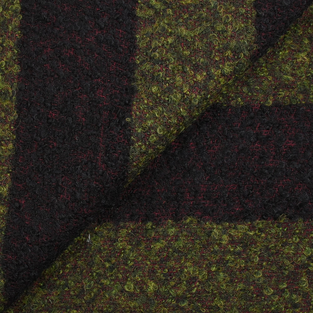 Laine mélangée bouclette rayure noir et vert fond lie de vin – Les ...