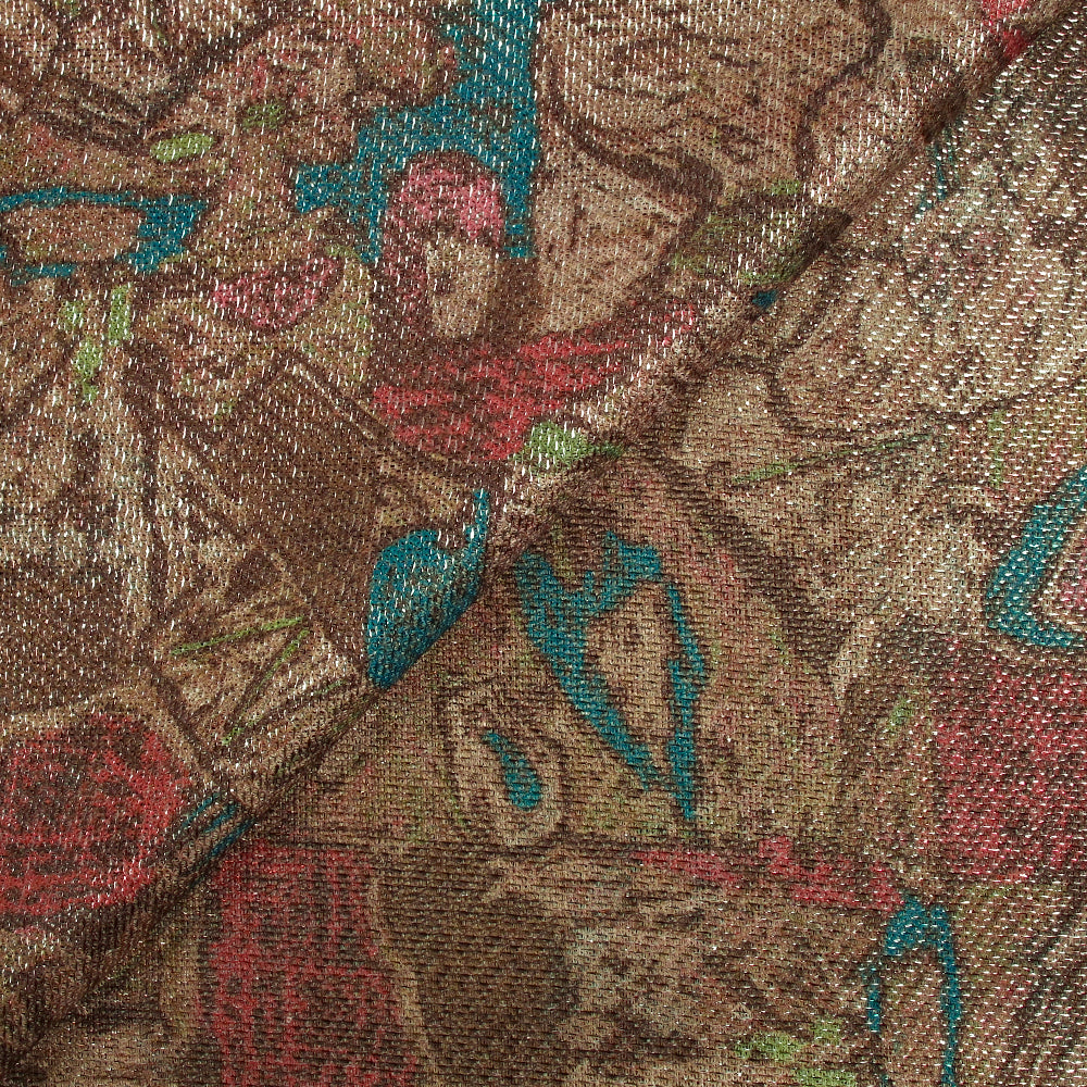 Maille polyester lamée éclat d'antan turquoise et rose fond beige – Les ...