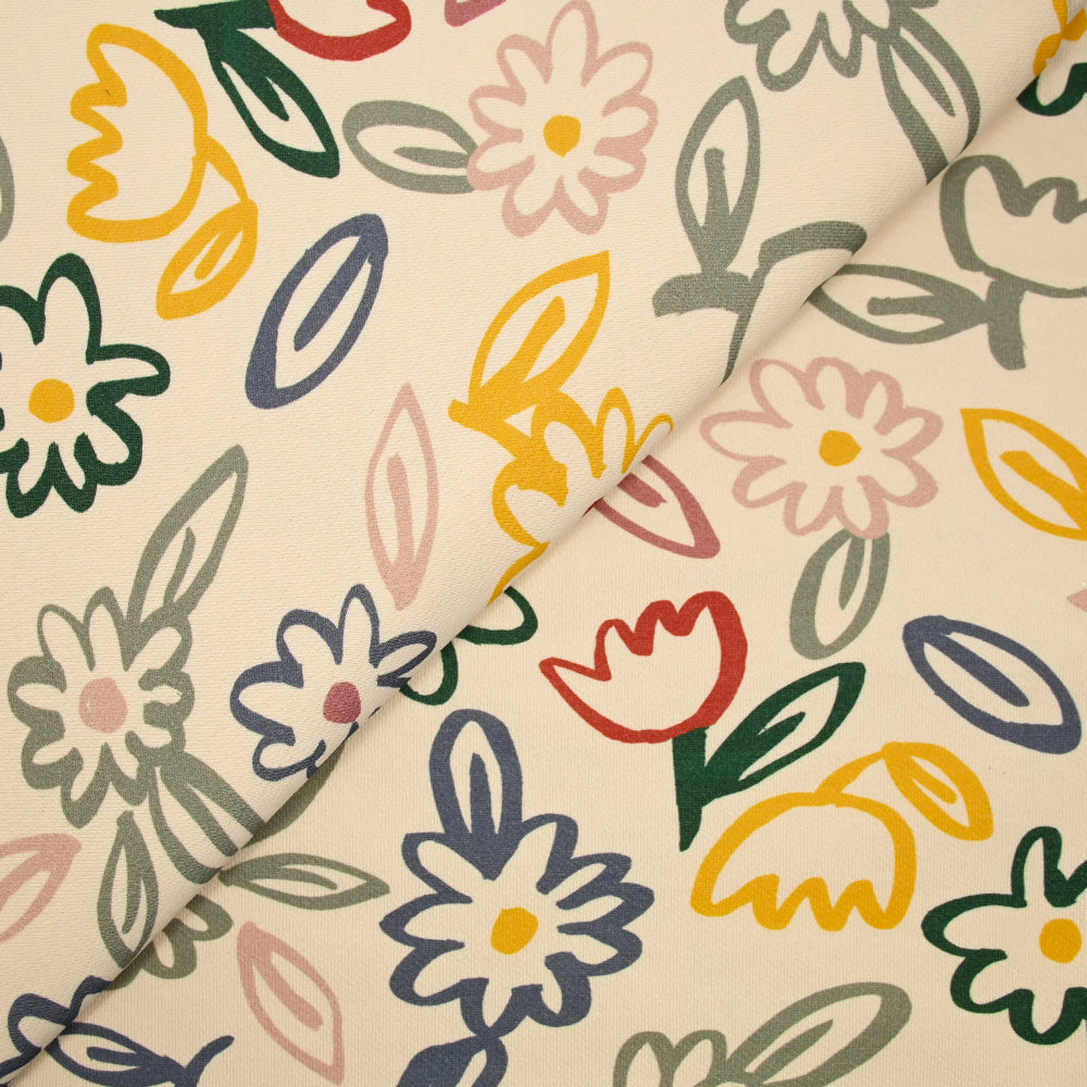 Molleton coton french terry imprimé flower power fond écru – Les ...