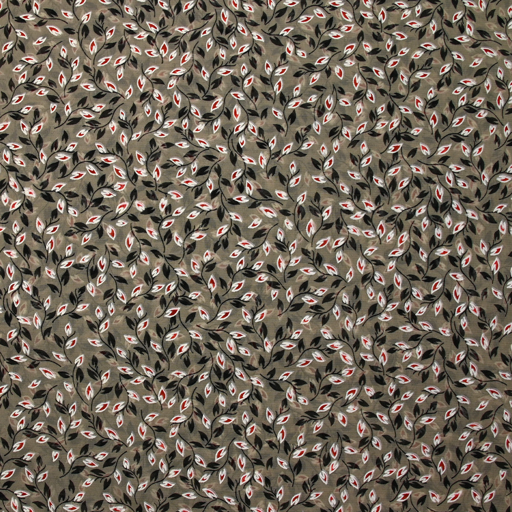 Mousseline de polyester floquée fleurs fond taupe – Les Coupons de ...