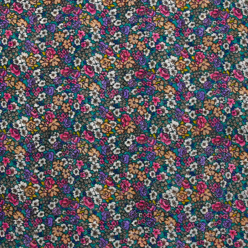Mousseline de polyester lancée découpée fleurs fond turquoise – Les ...