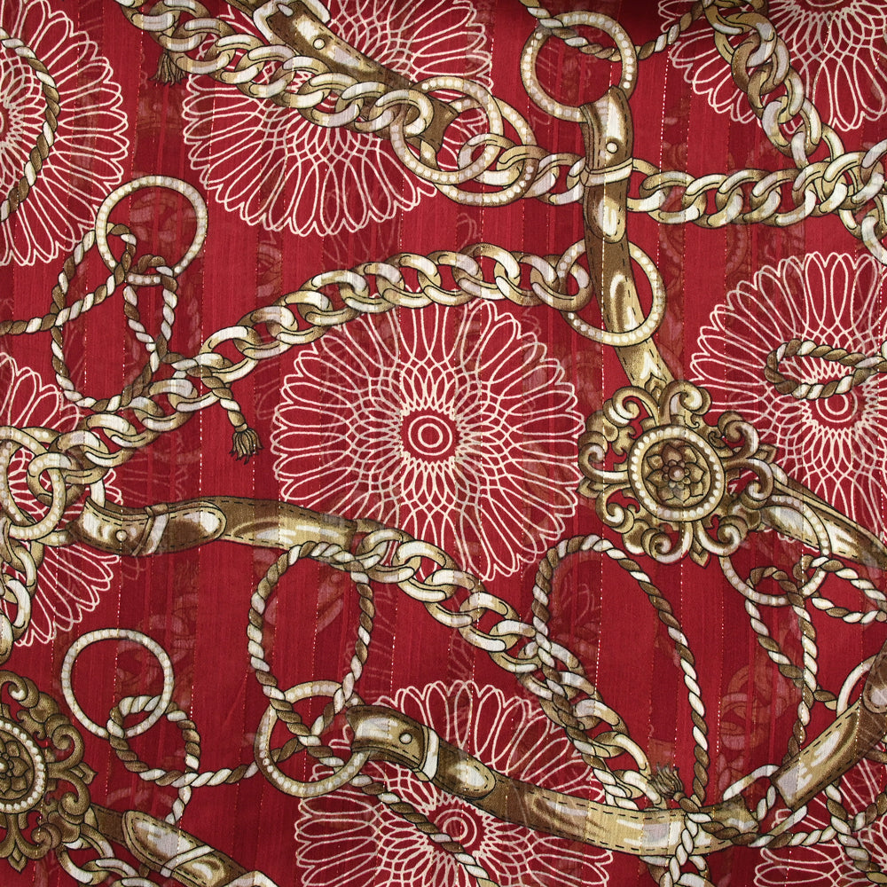 Mousseline imprimée bande satin équestre fond bordeaux – Les Coupons de ...