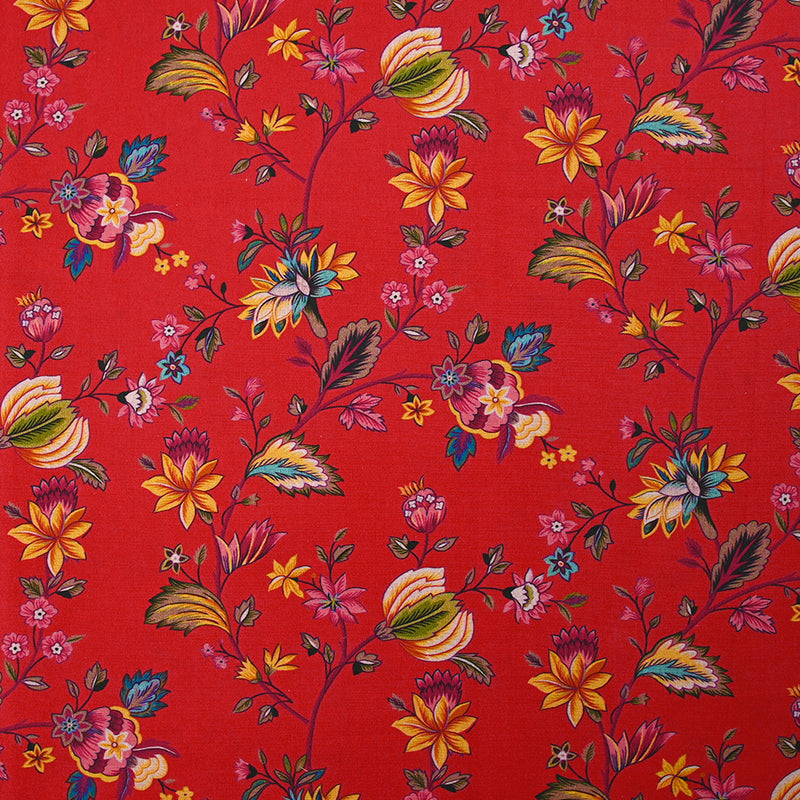 Popeline de coton imprimée jardin du Maharaja fond rouge – Les Coupons ...