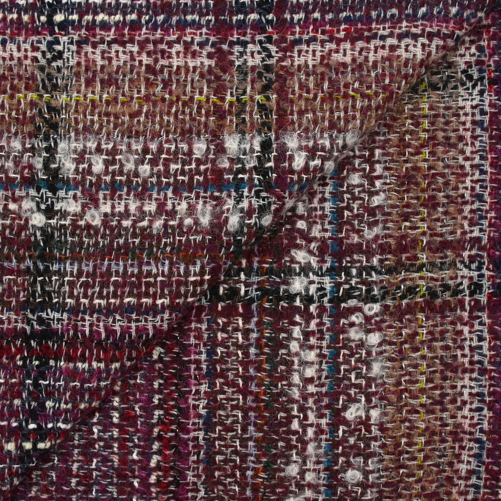 Tweed de laine mélangée Capucine ligne marine et noire fond lie de vin ...