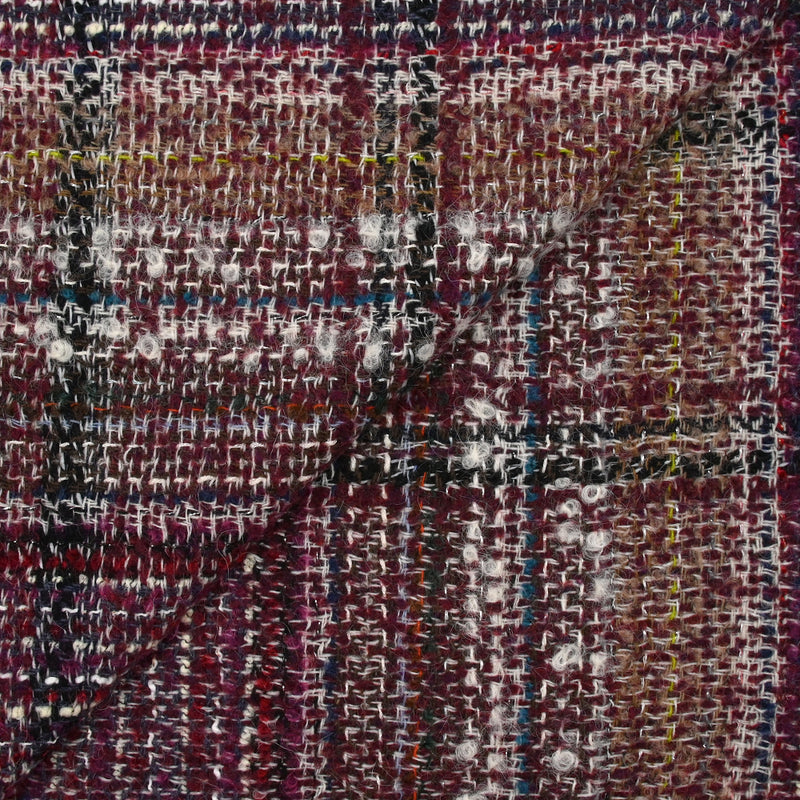 Tweed de laine mélangée Capucine ligne marine et noire fond lie de vin ...