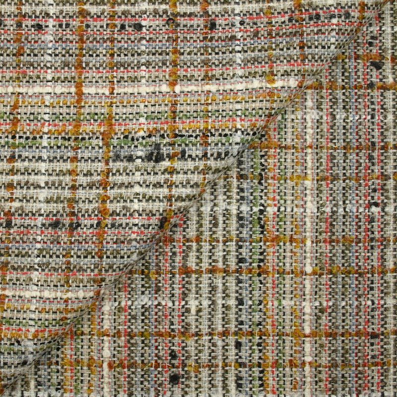 Tweed de laine mélangée Mathilde ligne moutarde fond écru et multicolo ...